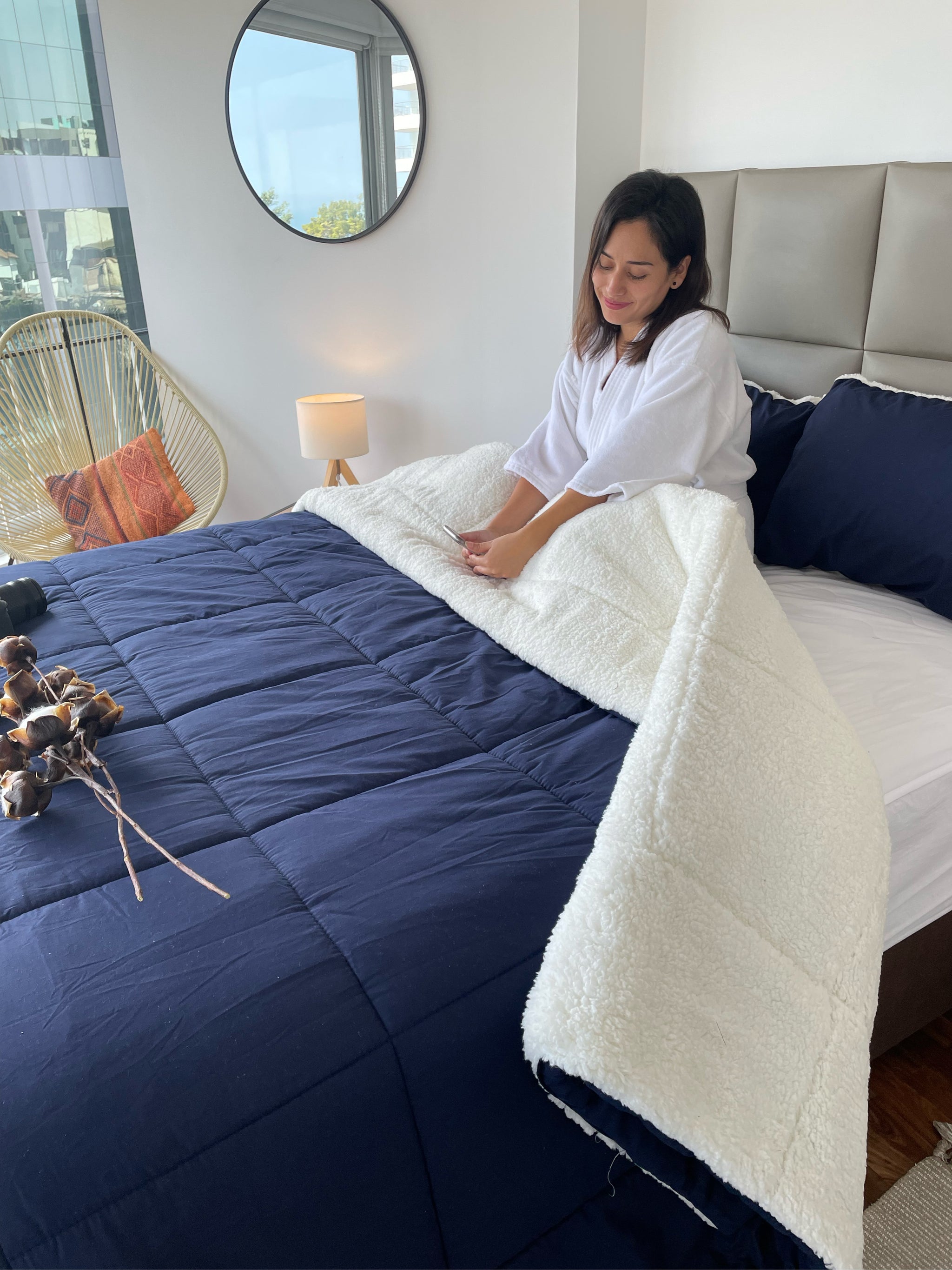 Edredón Azul Marino con Sherpa - Algodón Pima