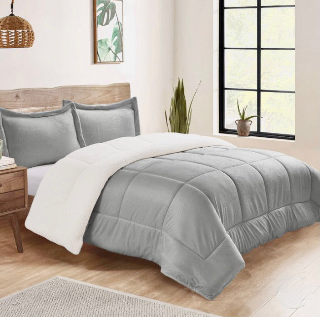 Edredón Plomo Vapor con Sherpa - Algodón Pima